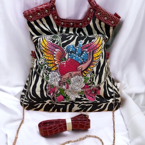 Ed Hardy | Bags | Y2k Ed Hardy Style Red Croc Leather Zebra Print ...